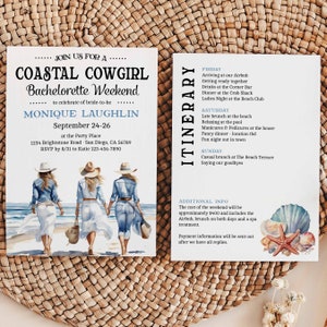 Coastal Cowgirl Bachelorette Invite Itinerary, Last Toast on the Coast ...
