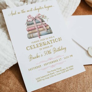 Book Themed Birthday Invitation for Women Digital, Book Lover Book Club ...