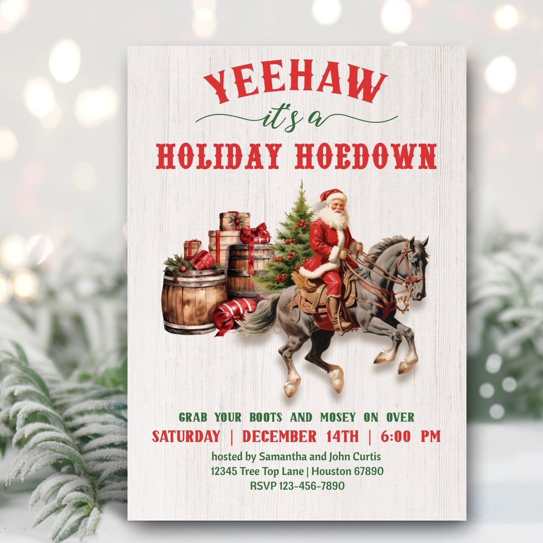 Holiday Hoedown Christmas Party Invitation Template, Country Cowboy ...
