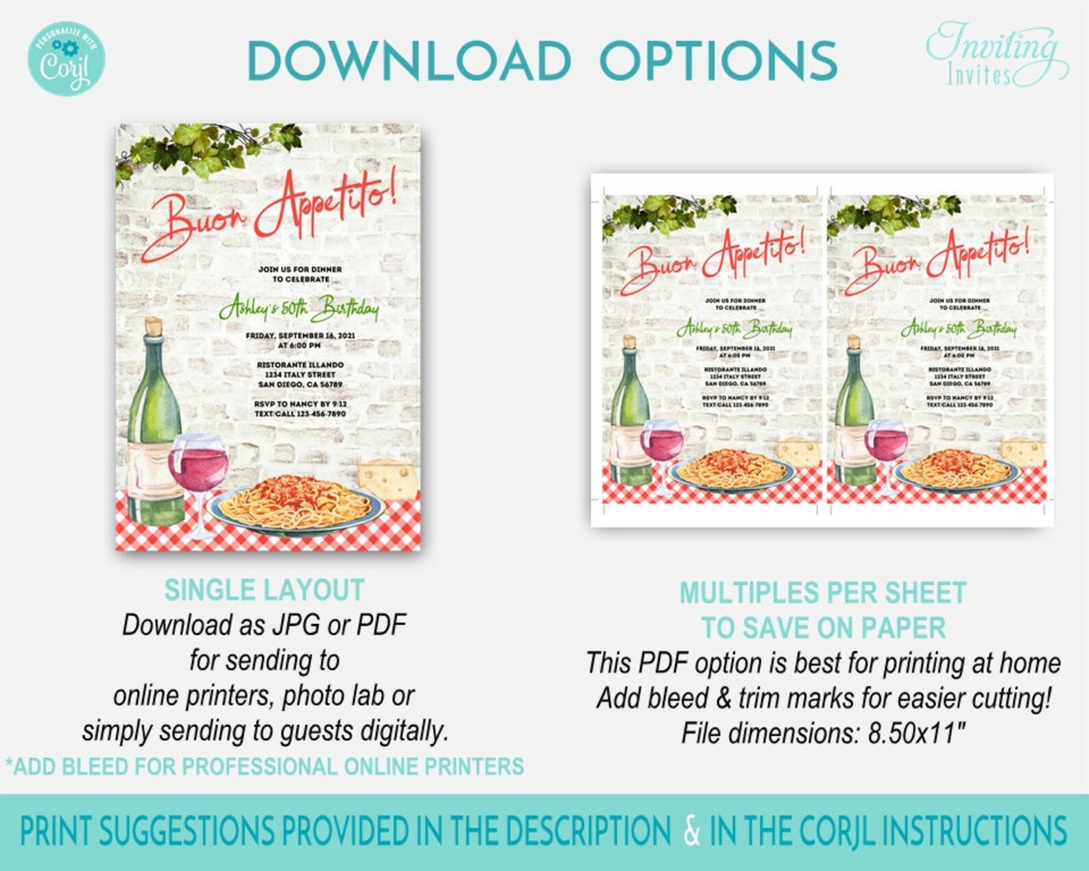 Italian Theme Birthday Party Invitation Buon Appetito Italy - Etsy