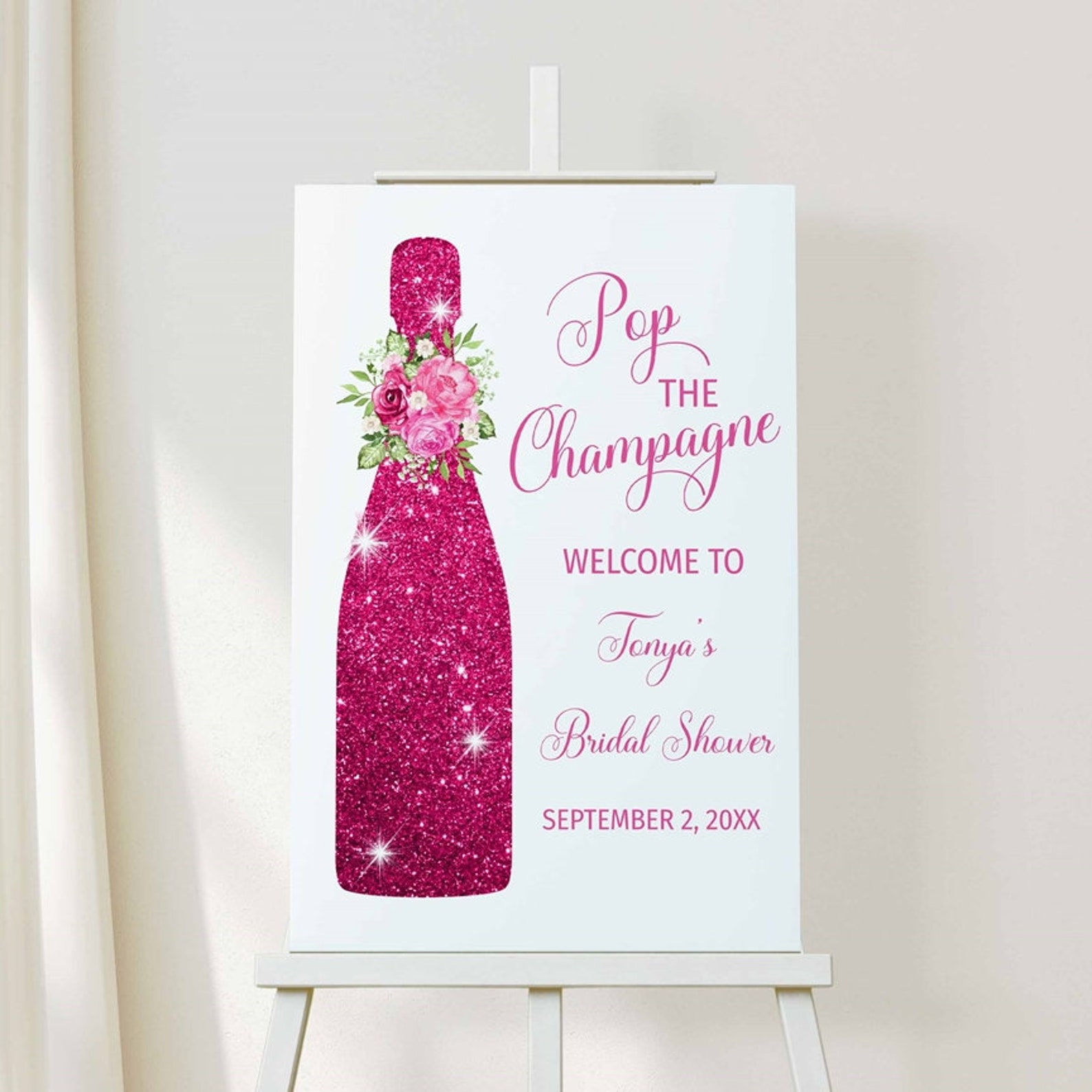 Hot Pink Pop the Champagne Welcome Sign, Champagne Theme Bridal Shower ...