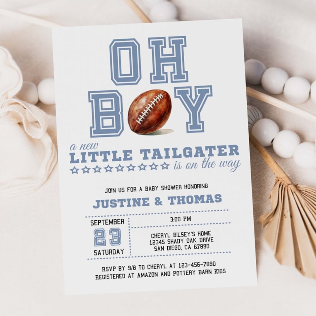 Football Baby Shower Invitation Template, Tailgate DIY Oh Boy Baby ...