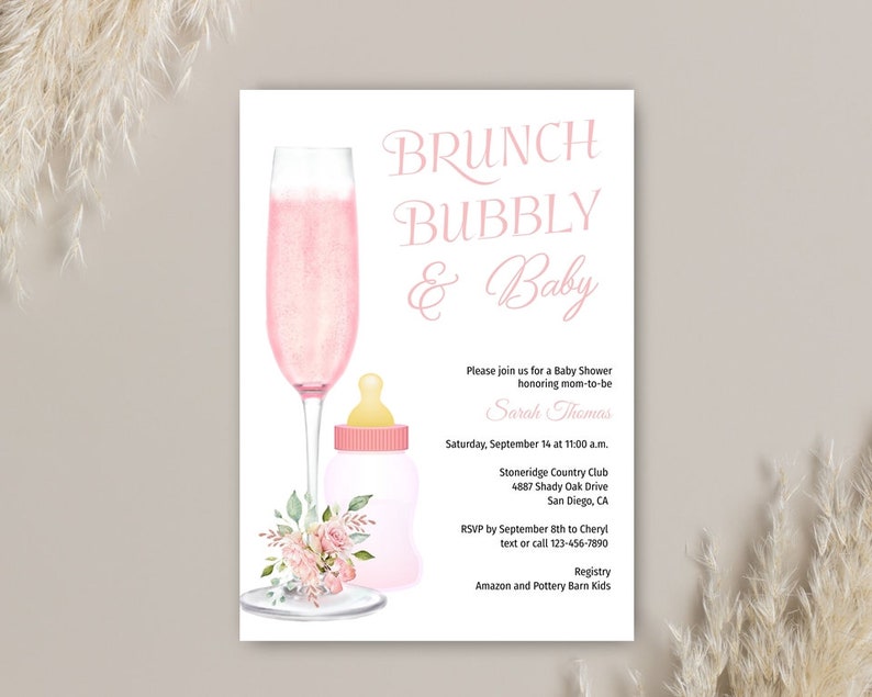 Baby Girl Shower Brunch Invitation Bundle, Poppin Bottles Invite ...