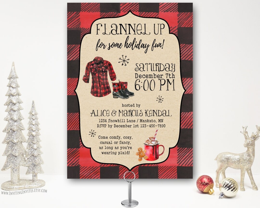 Flannel up Buffalo Plaid Christmas Party Invitation, Holiday Party ...