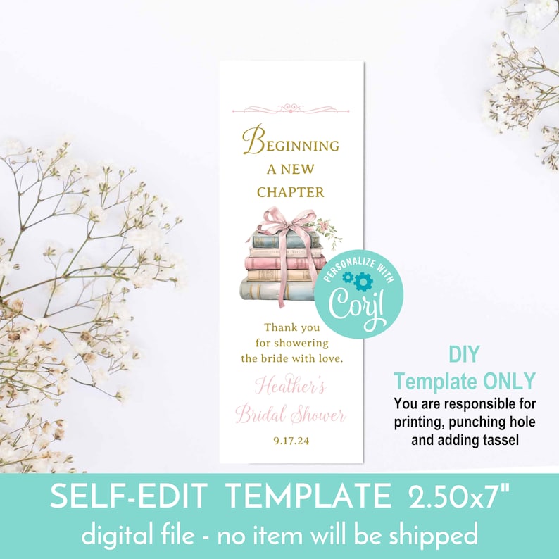 Book Themed Bridal Shower Favor Bookmark TEMPLATE, Next Chapter, Love ...