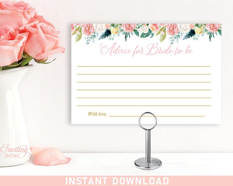 Advice For The Bride To Be Printable Blush Pink Floral Pink Etsy
