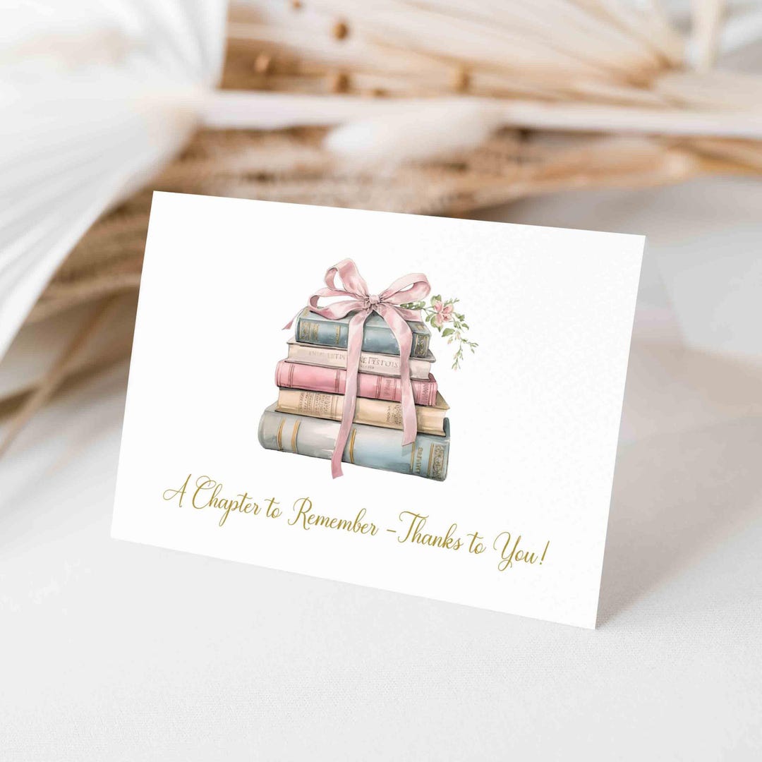 Book Thank You Note Card, Next Chapter Book Themed Birthday Thank You ...