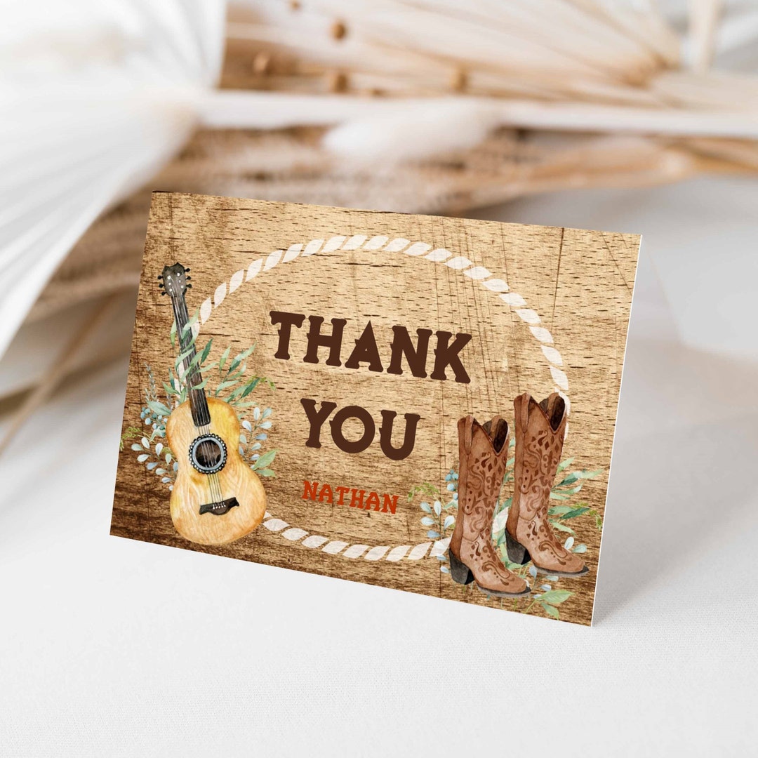 Cowboy Boots Thank You Card, Western Birthday Thank You, Farm Rustic ...