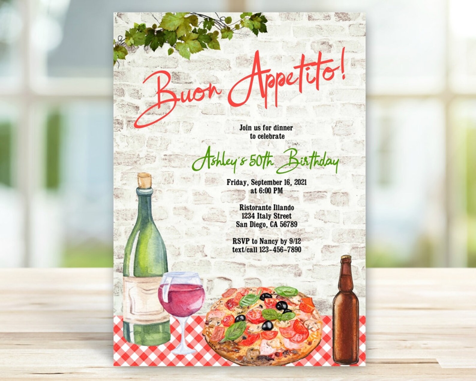 Pizza Birthday Party Invitation for Adult Italian Theme Buon - Etsy