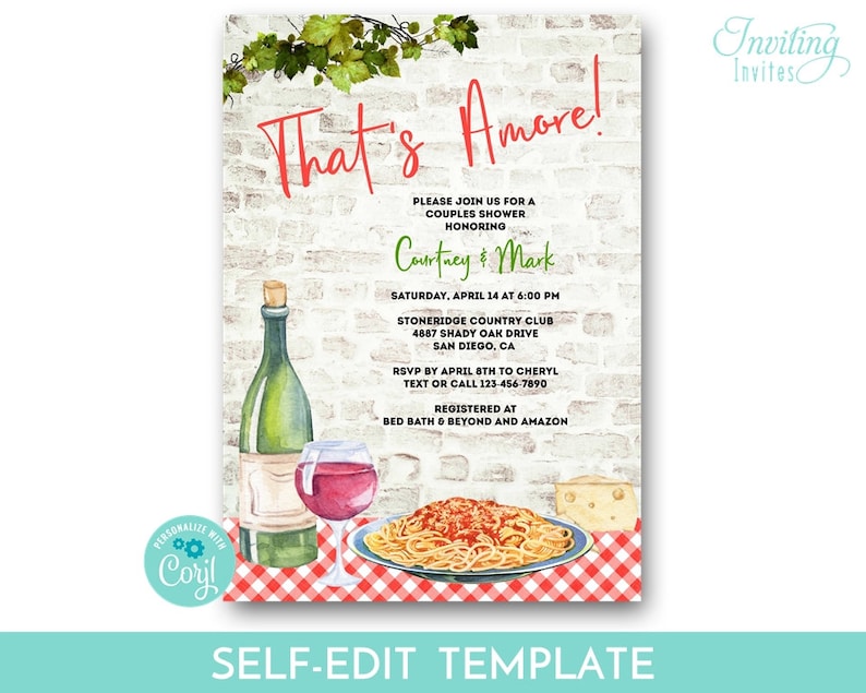 Italian Theme Bridal Shower Invitation That's Amore - Etsy