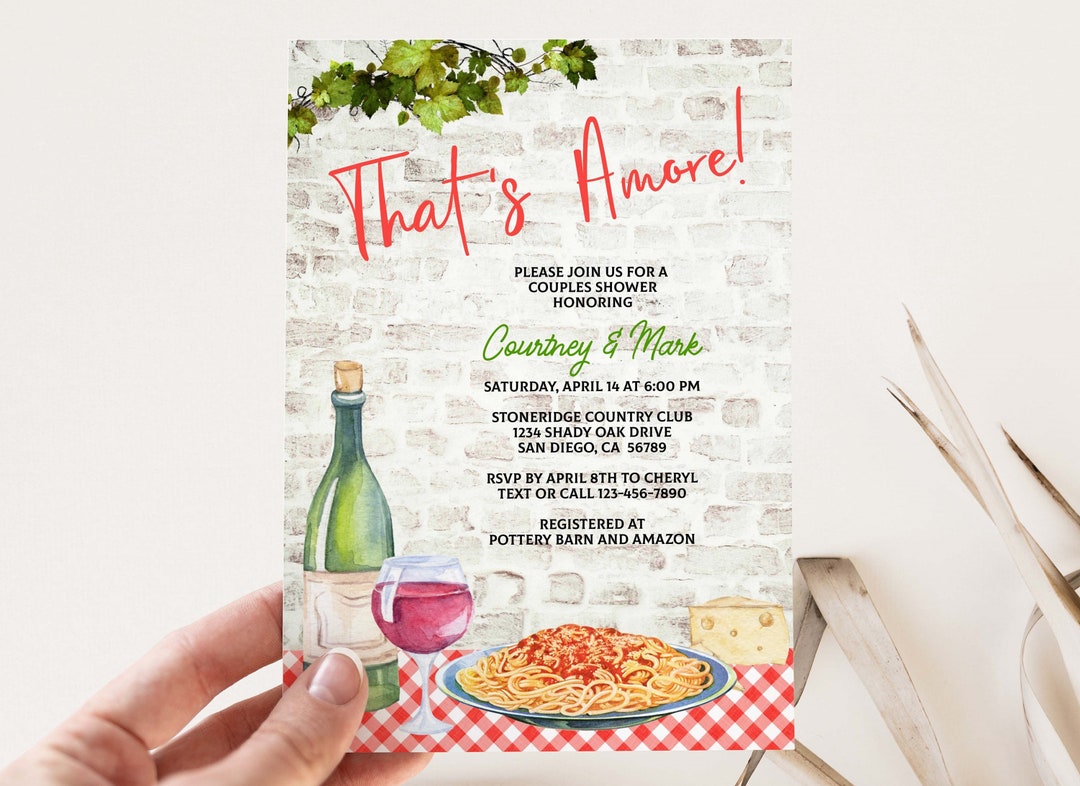 Italian Theme Bridal Shower Invitation, That's Amore Invite, Pasta ...