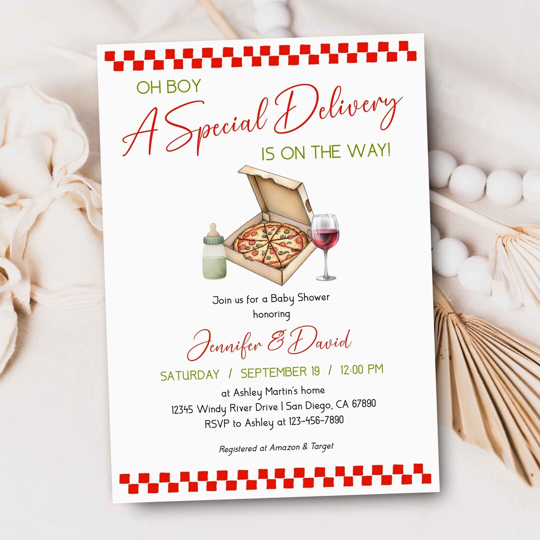 Special Delivery Pizza Baby Shower Invitation, Baby Sprinkle, Oh Boy ...