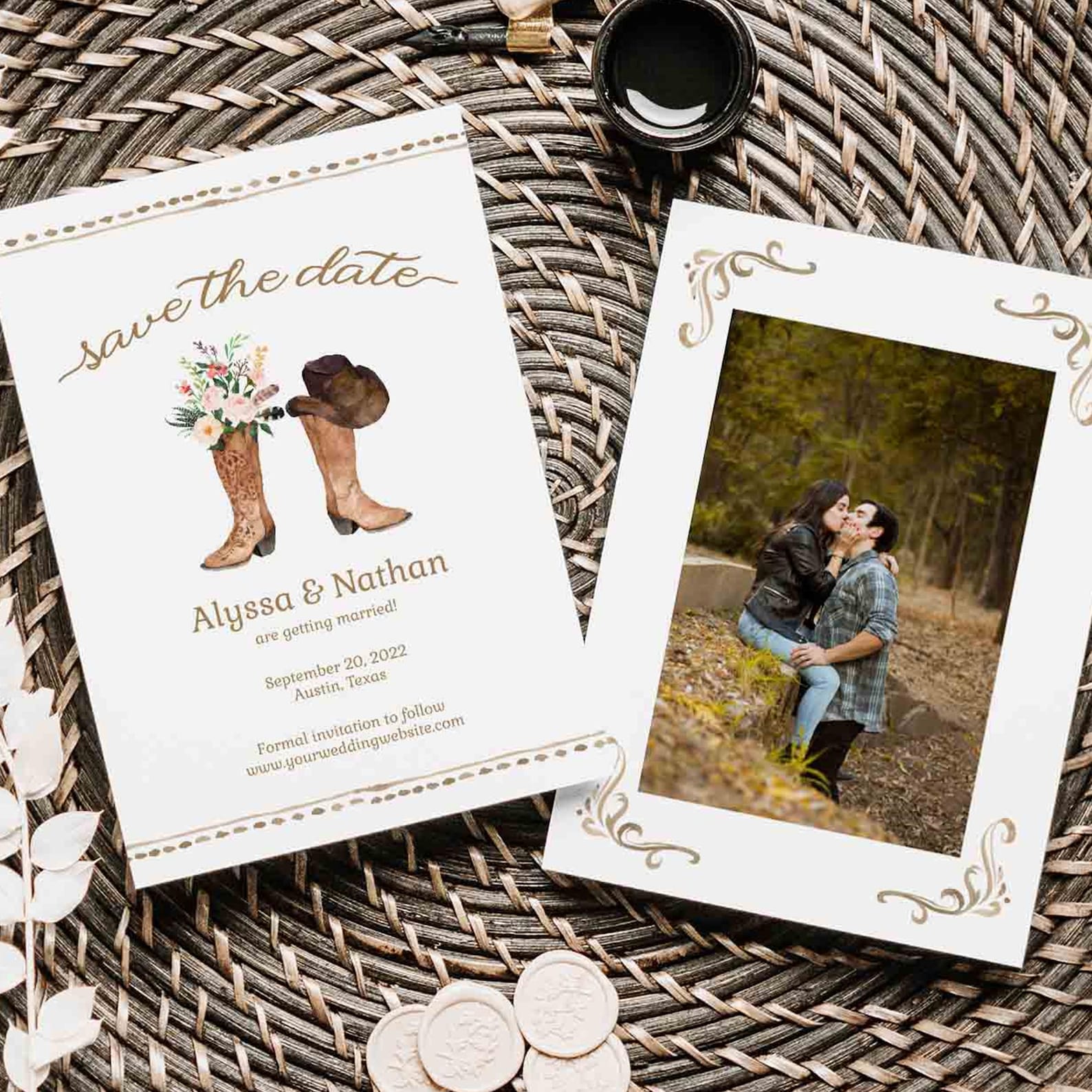 Blush Cowboy Boot Save the Date, Rustic Wedding, Country Save the Date ...