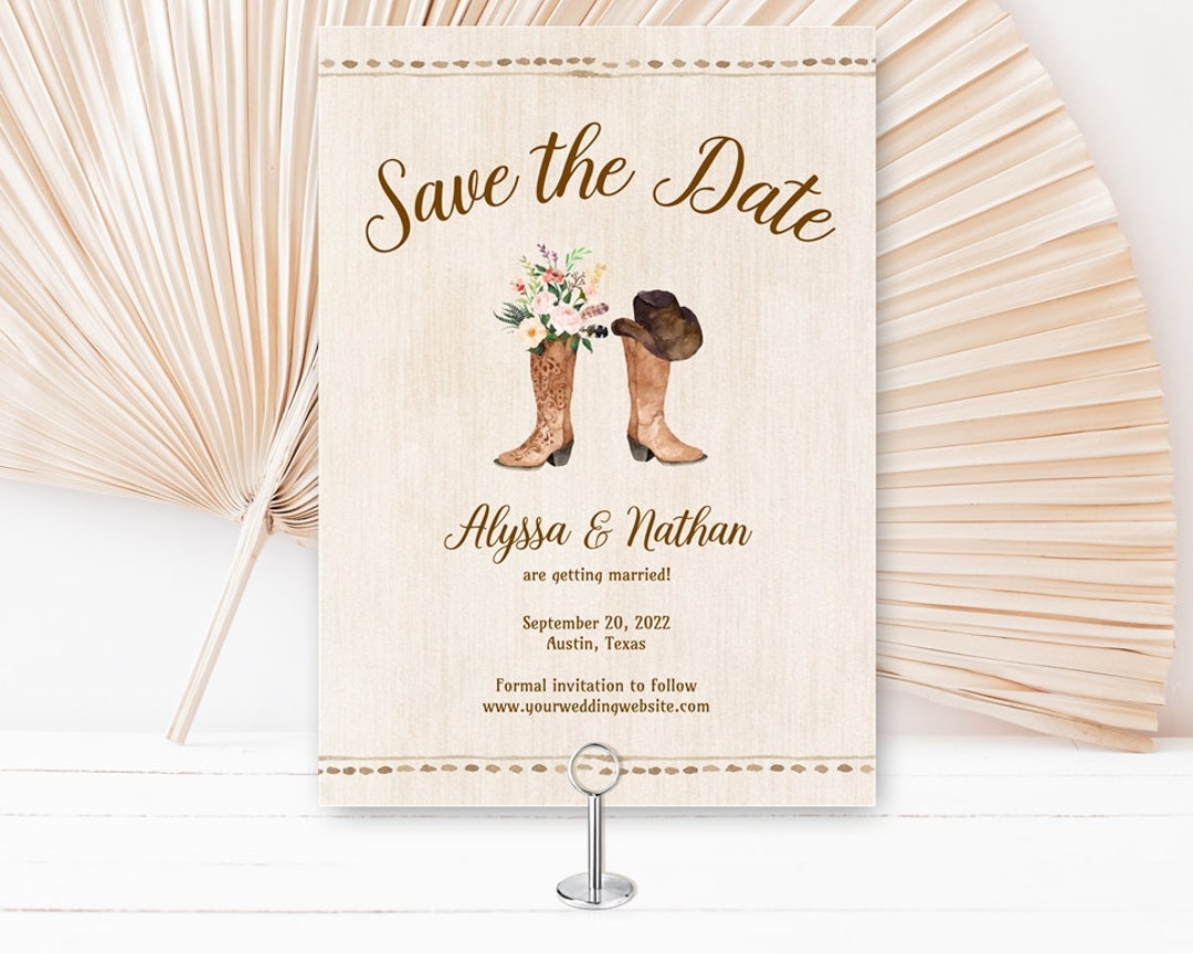 Blush Cowboy Boot Save the Date, Rustic Wedding, Country Save the Date ...