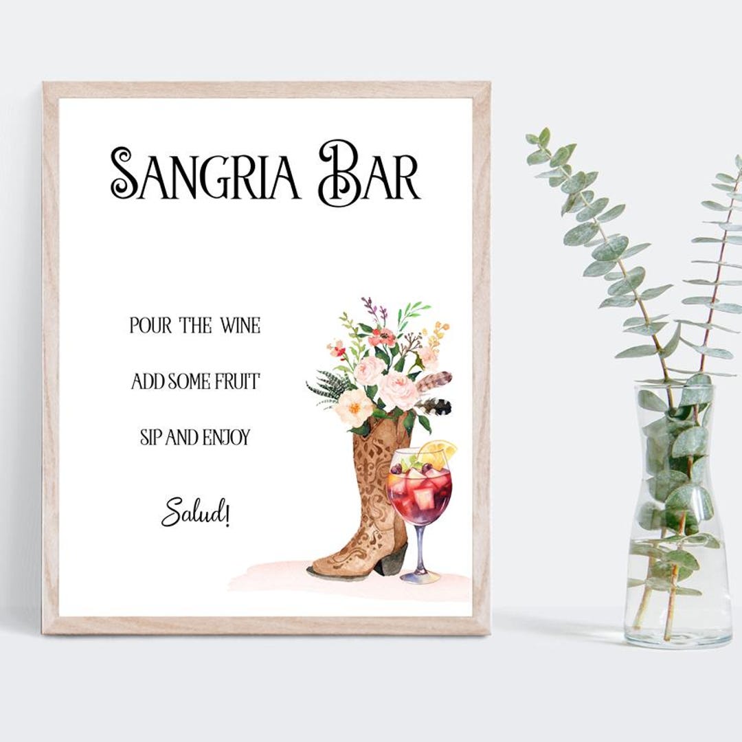 Sangria Bar Sign 8x10", Pink Floral, Blush Pink Cowboy Boots, Western ...