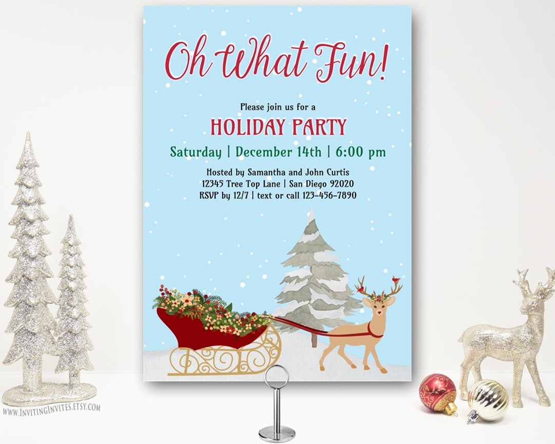 Sleigh Christmas Invitation, Sleigh Ride Holiday Party Invite, Oh What ...