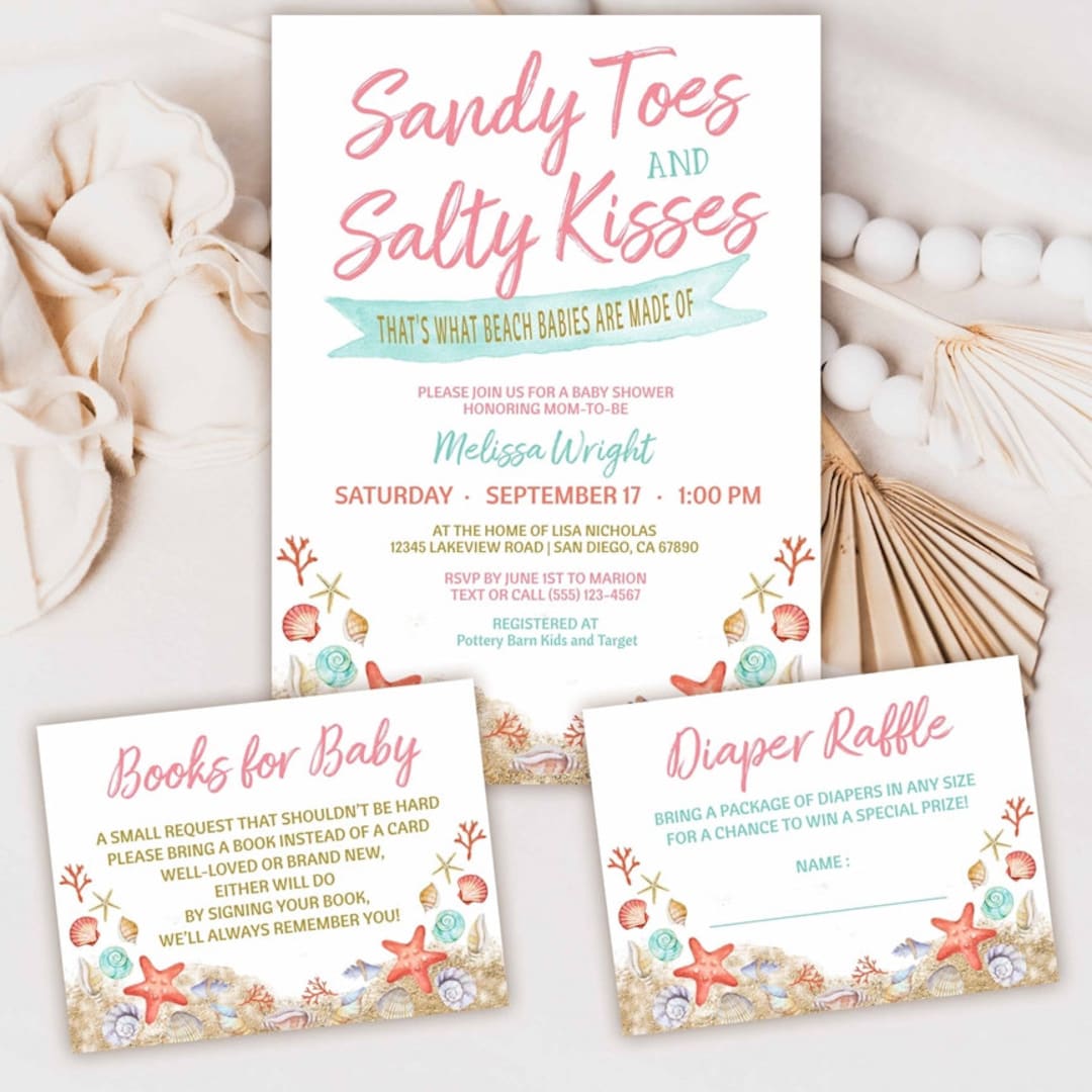 Beach Theme Baby Shower Invitation, Tropical, Ocean, Seashell, Shell ...