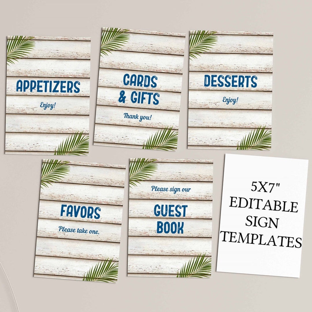 Tropical Beach Wedding Signs Bundle, Bridal Shower Sign Bundle, Palm ...