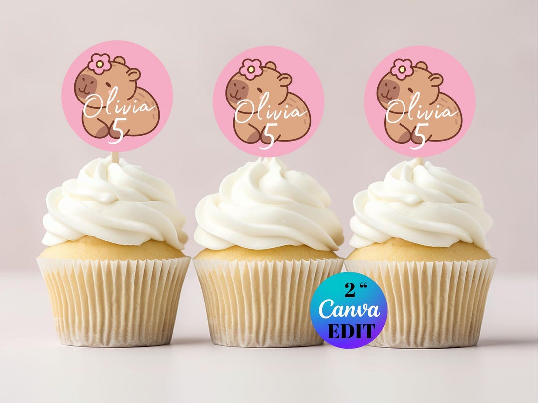 Capybara Birthday Cupcake, Capybara Cupcake Template, Capybara Party ...