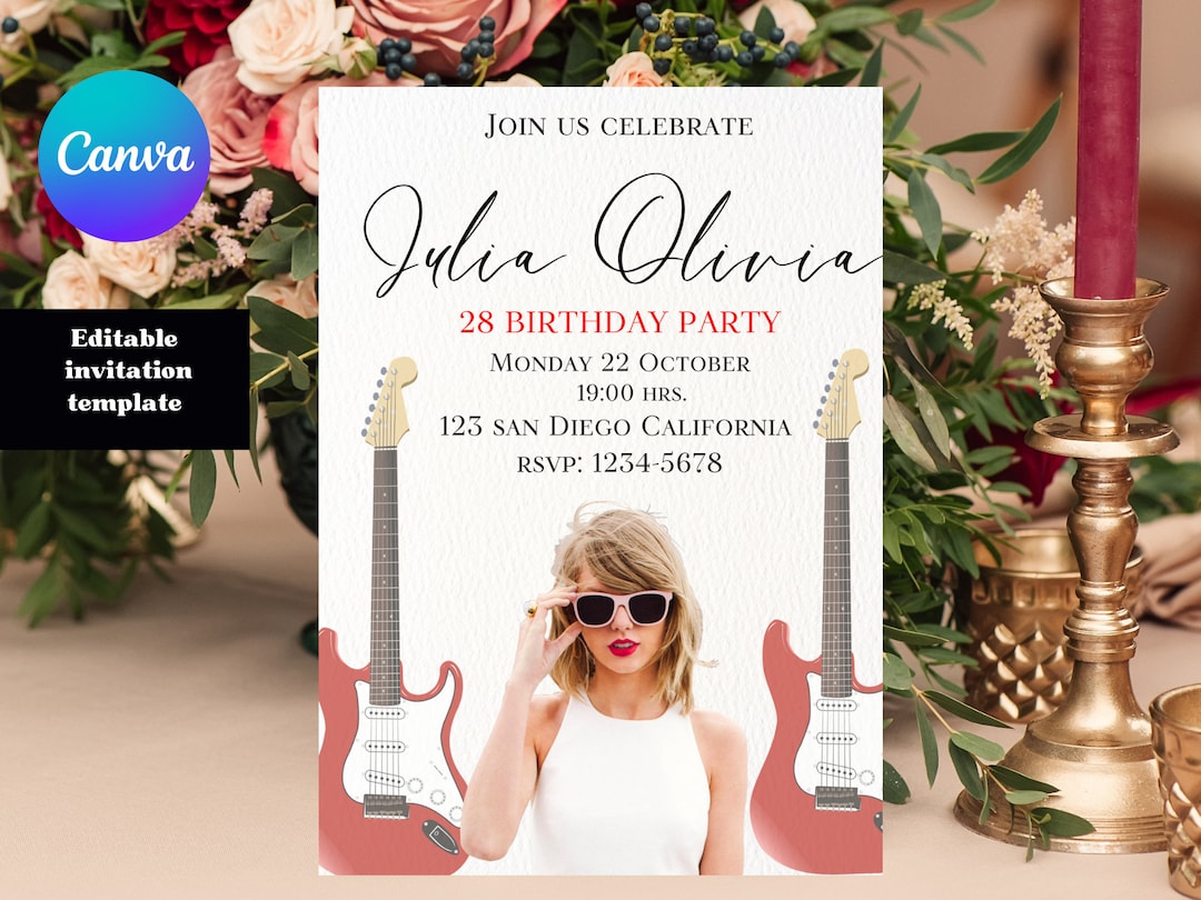 Taylor Swift Birthday Party Invitation Template, Instant Download - Etsy