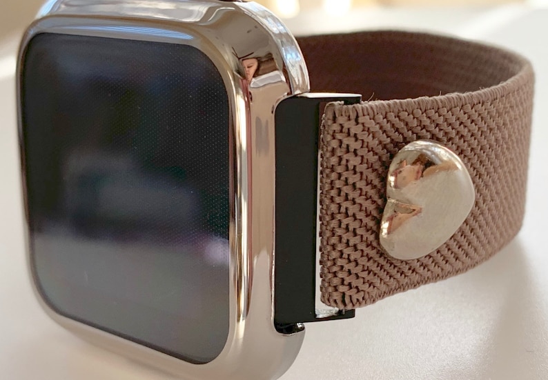 Fitbit VERSA Slim Line Silver Heart Elastic Watch Band Khaki Taupe - Etsy