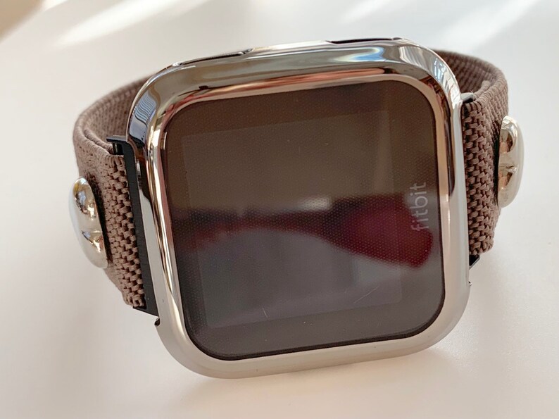 Fitbit VERSA Slim Line Silver Heart Elastic Watch Band Khaki Taupe - Etsy