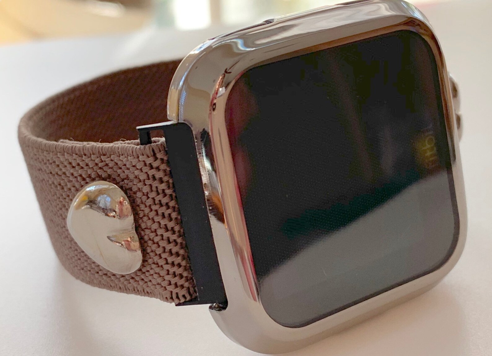Fitbit VERSA Slim Line Silver Heart Elastic Watch Band Khaki - Etsy