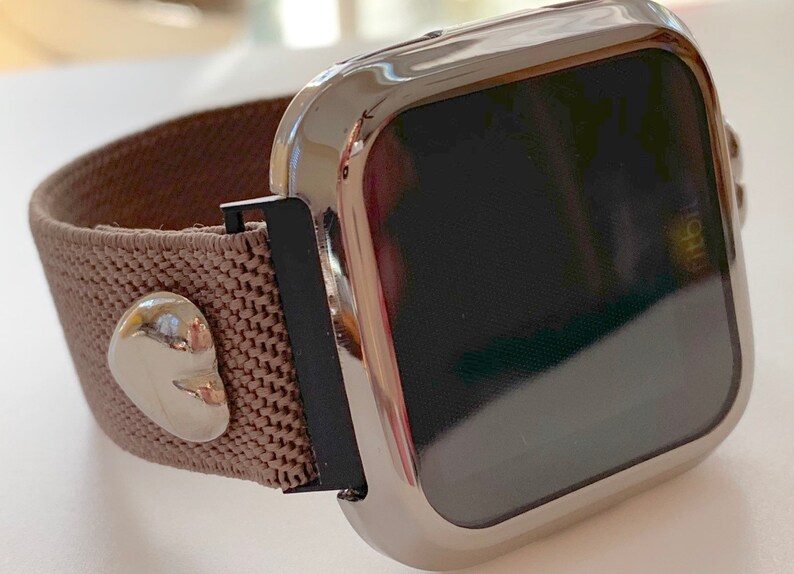 Fitbit VERSA slim line Silver Heart Elastic watch band Khaki | Etsy