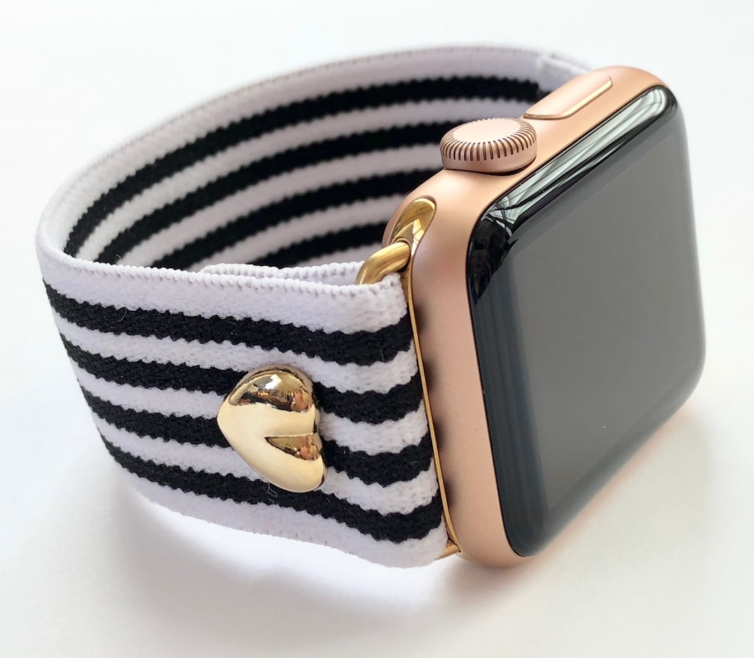 Black and White Striped Apple Watch Band: Elastic Comfort, Nautical ...