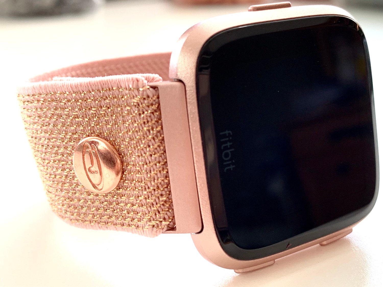 Fitbit VERSA Rose Gold Elastic Watch Band Signature Doogle | Etsy
