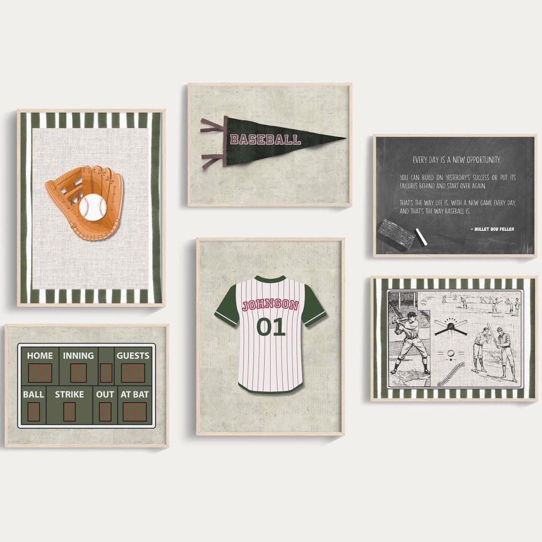 Baseball Gallery Wall, Set 6 Printable Sports Prints – Personalized Art ...