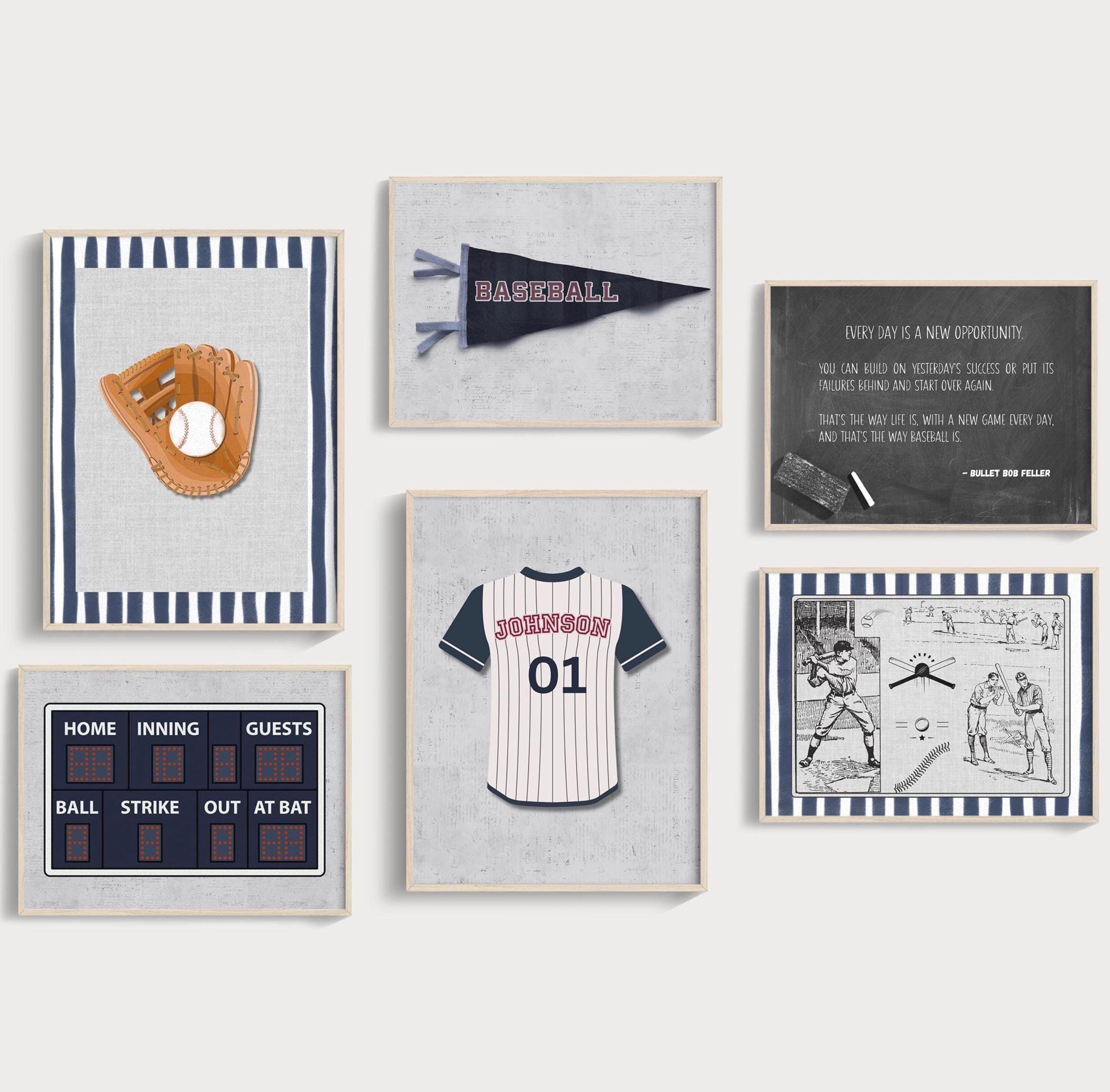 Baseball Art for Boys Room - Set of 6 Prints - Custom Baseball Jersey ...