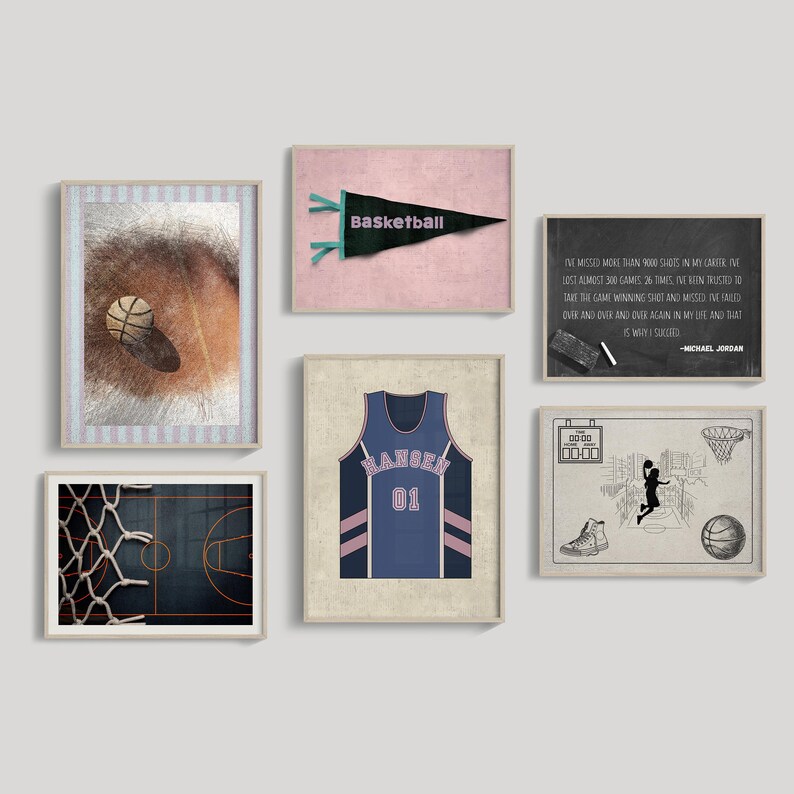 Girls Basketball Wall Art Gallery Set, Girls Bedroom Sports Prints ...