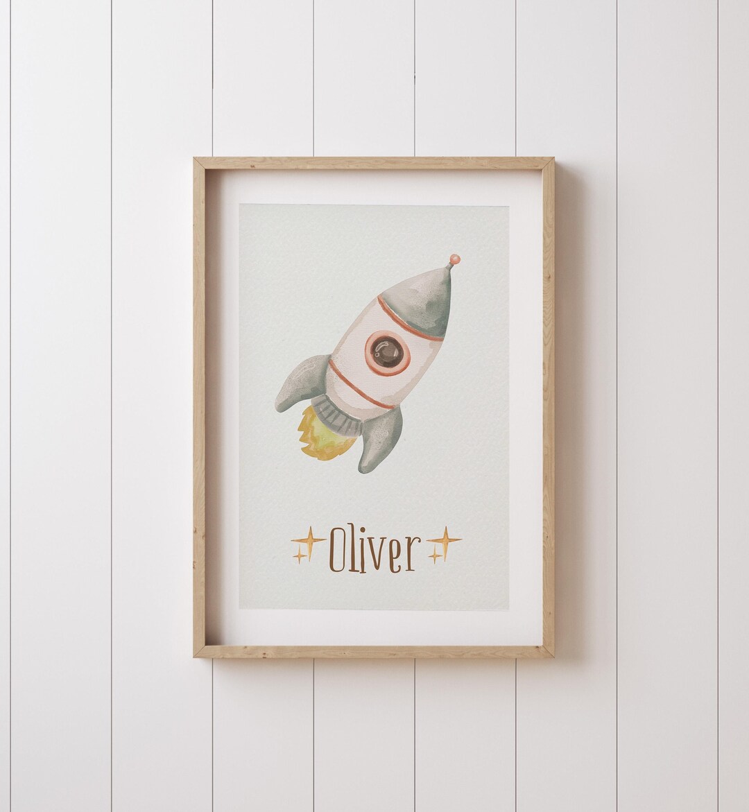 Custom Rocket Ship Wall Art for Kids, Personalized Name Space Print ...