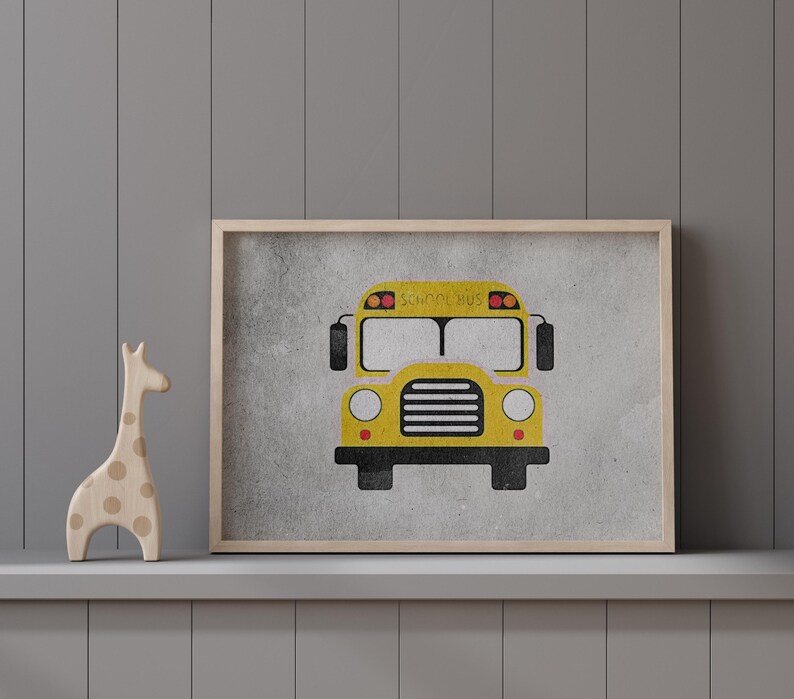 Yellow School Bus Wall Art for Kids, Watercolor Nursery Decor ...