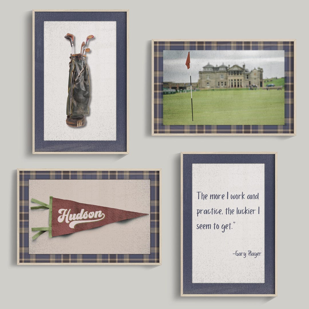 Personalized Golf Wall Art Set of 4 Gary Player Quote, Vintage Golf ...