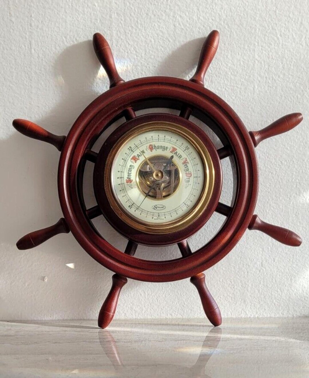 BAROMETER STELLAR WEST Germany Weather Wood Sailor Wheel Boat Storm ...