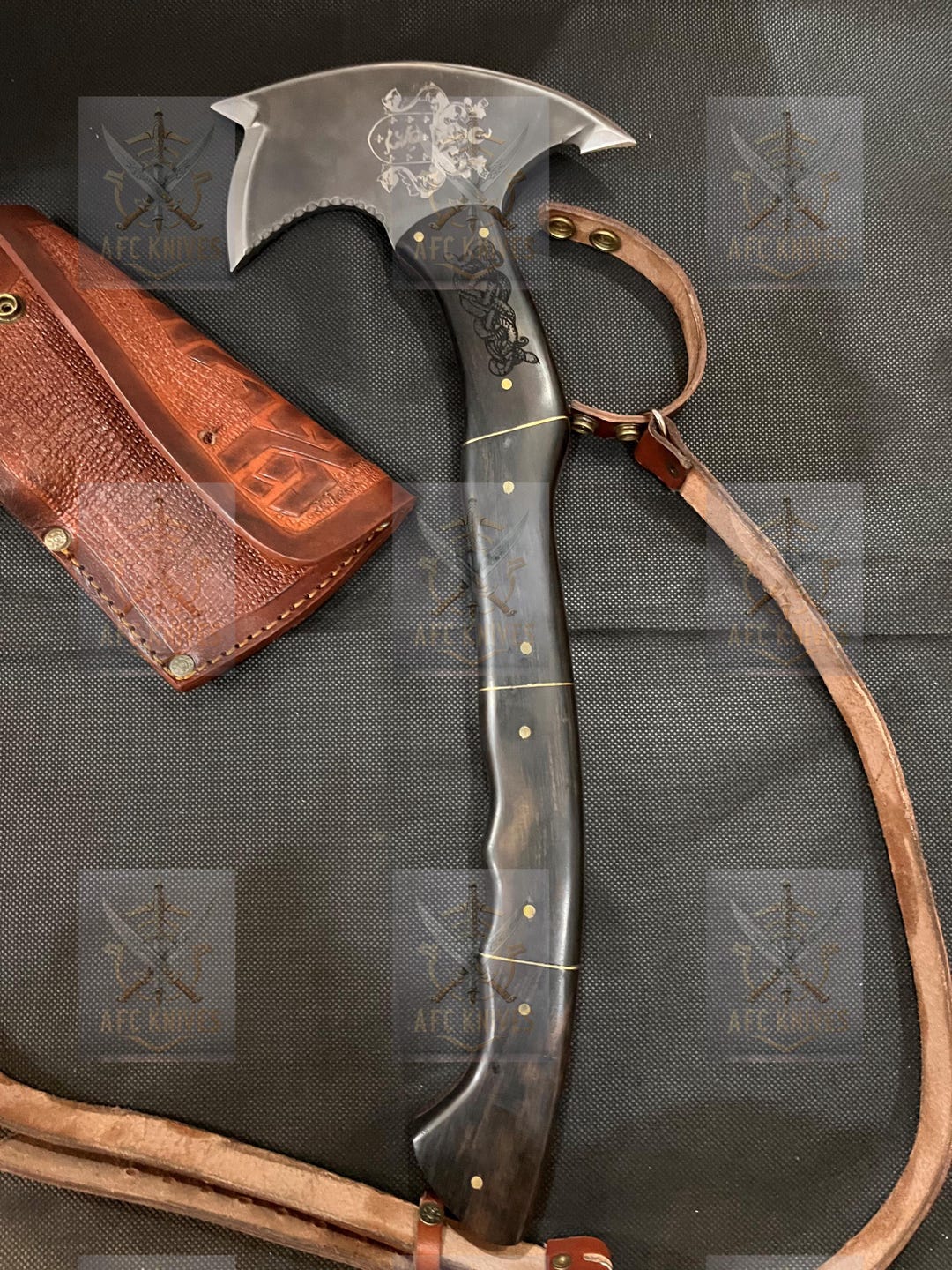 Handmade War Axe - Premium Ebony Wood Handle - Brass Spacers and Brass ...