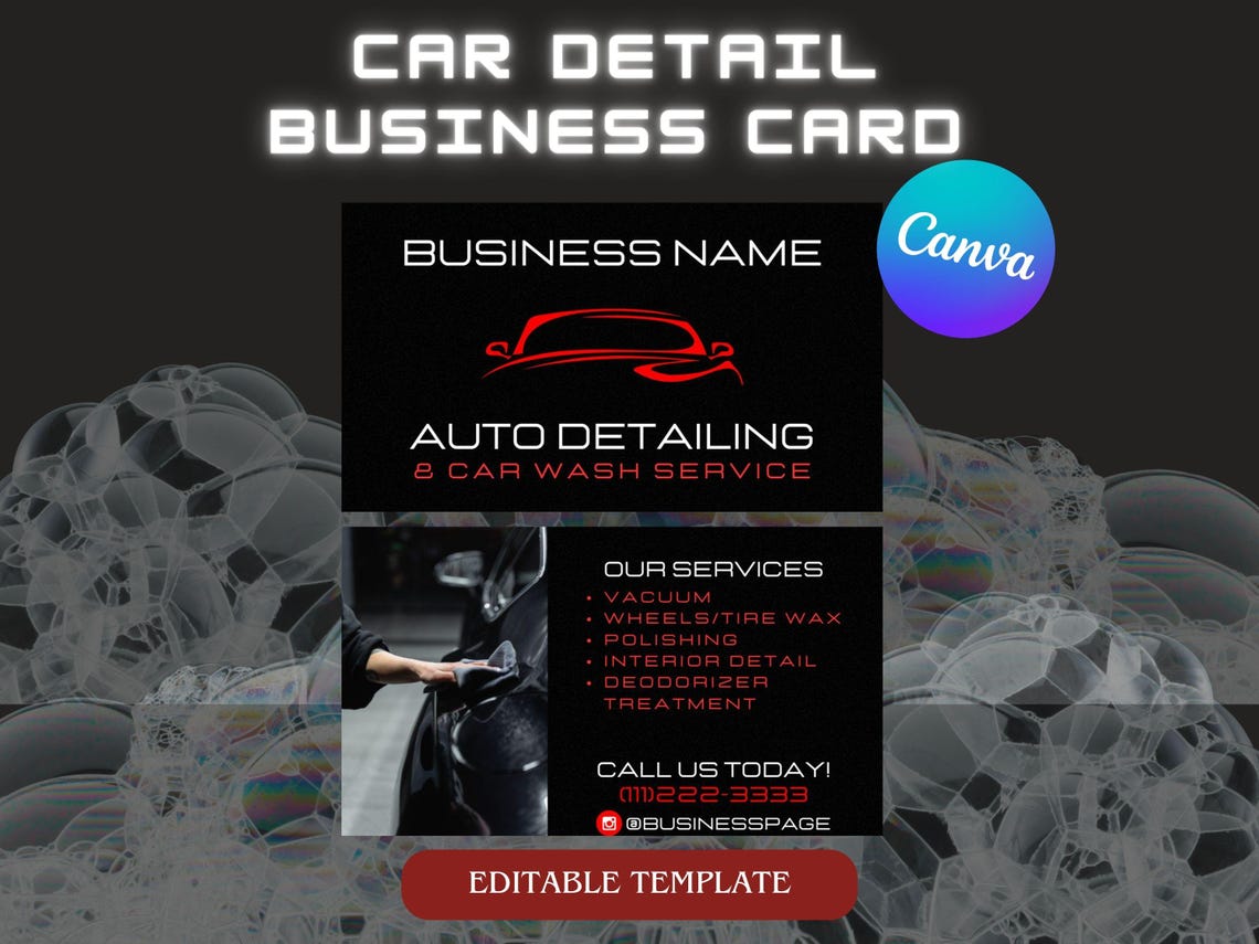 Auto Detailing Services Business Card Design | Car Wash Services ...