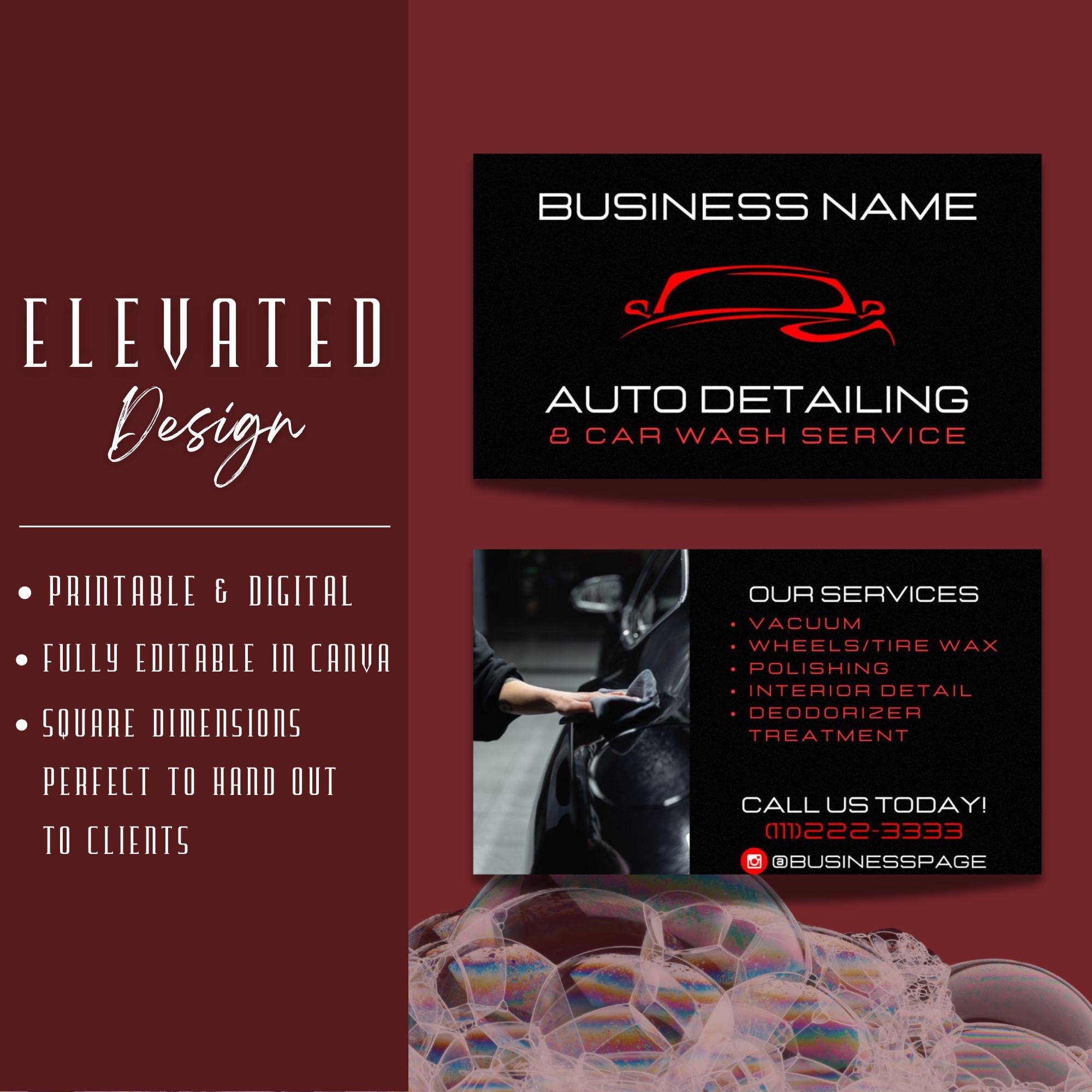 Auto Detailing Services Business Card Design | Car Wash Services ...
