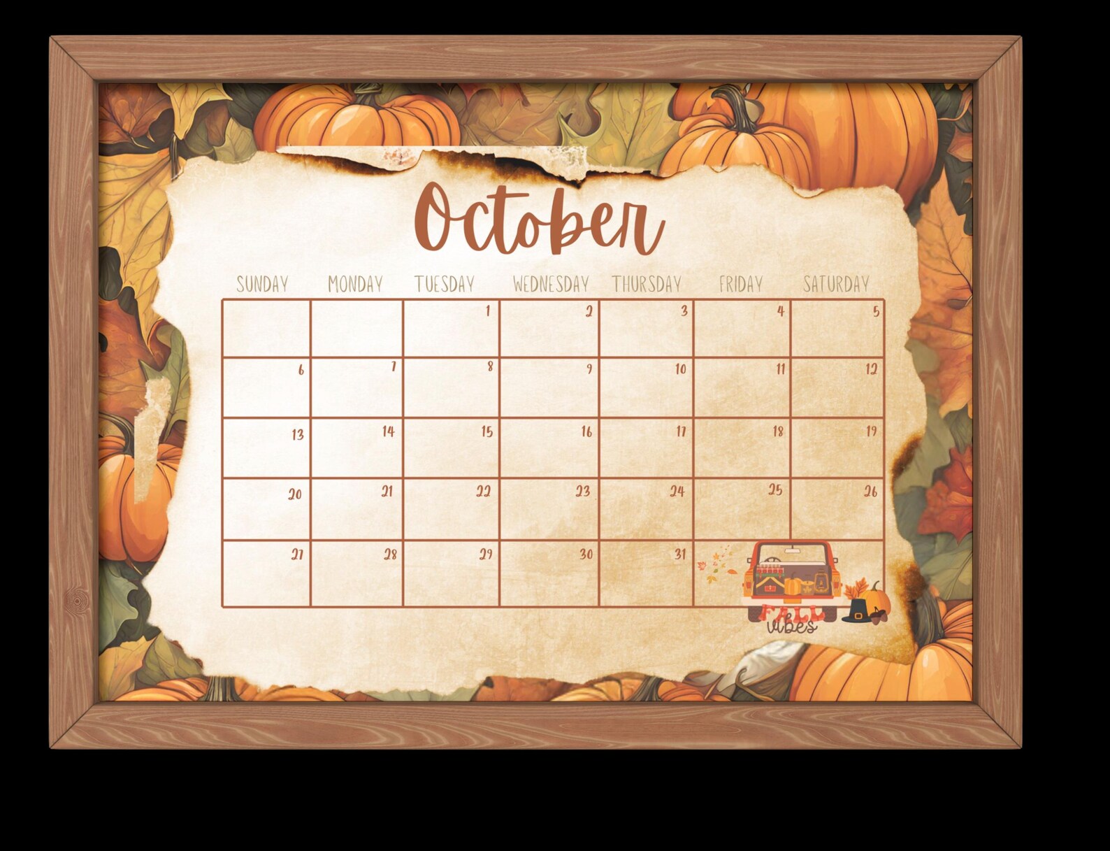 October Printable Calendar, Fall Printable Calendar, Downloadable Fall ...