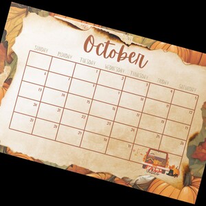 October Printable Calendar, Fall Printable Calendar, Downloadable Fall ...