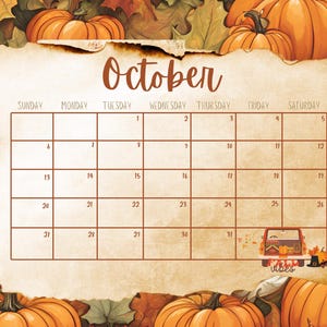 October Printable Calendar, Fall Printable Calendar, Downloadable Fall ...
