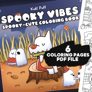 Spooky Vibes: Adorable Creepy Creatures in Cozy Hygge Moments Coloring ...
