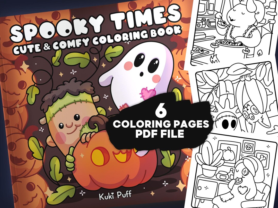 Spooky Times: Adorable Creepy Creatures in Cozy Hygge Moments Coloring ...