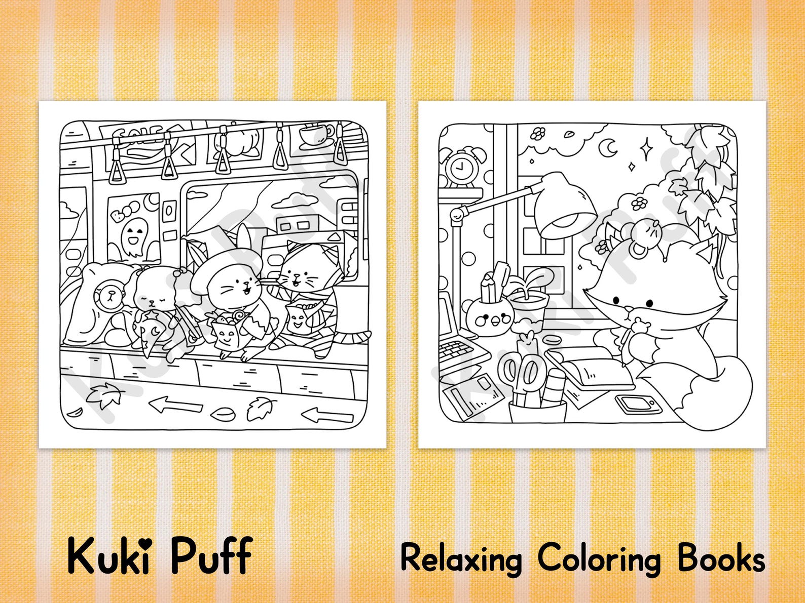 Hygge Times: Cute Cozy Animals Characters in Autumn Scenes Coloring ...