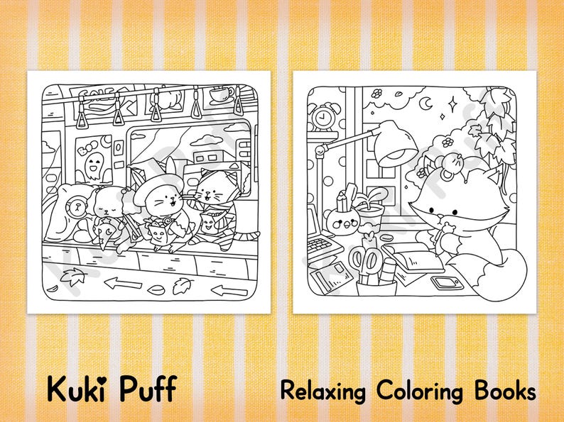 Hygge Times: Cute Cozy Animals Characters in Autumn Scenes Coloring ...