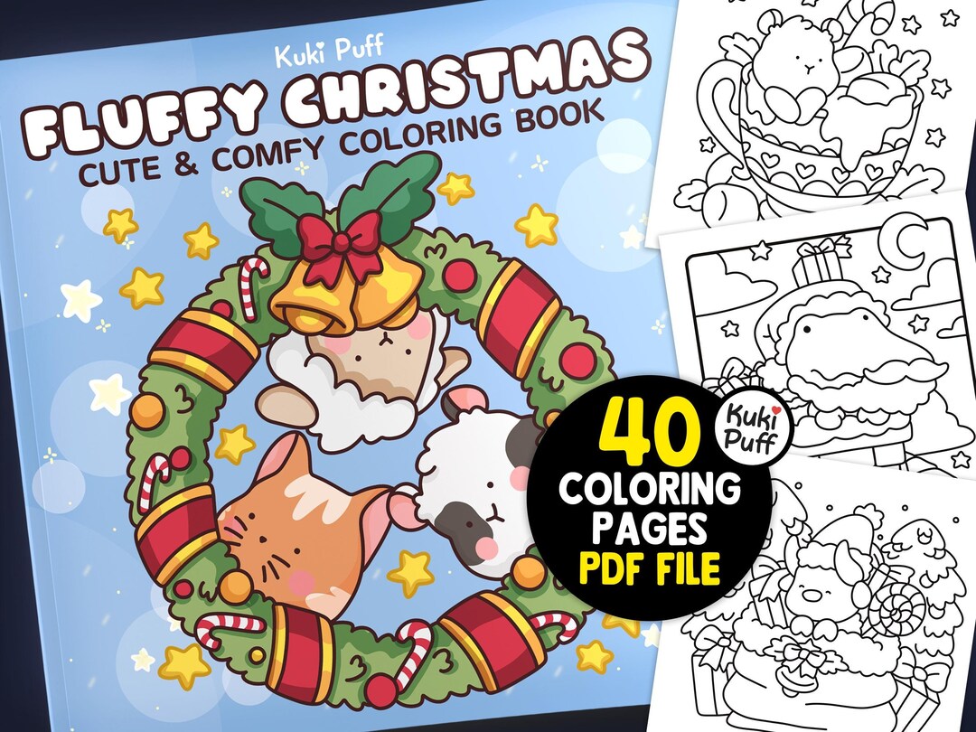 Fluffy Christmas: Cute Animals in Festive Christmas Scenes Coloring ...