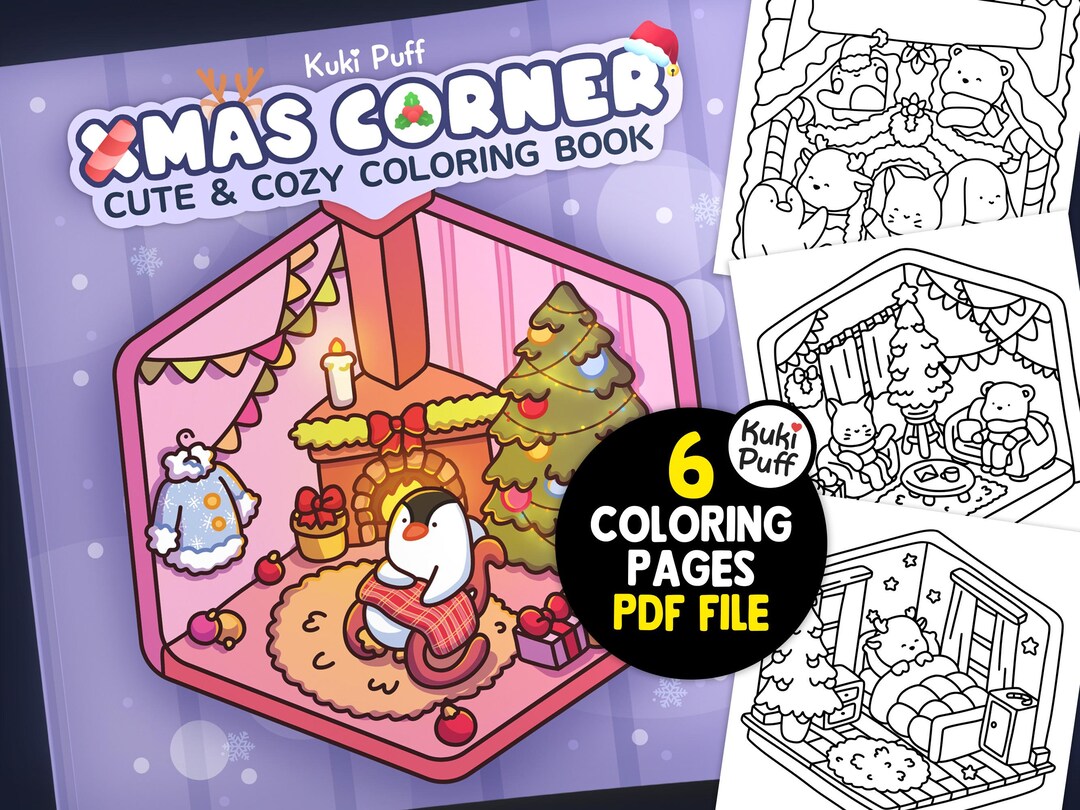 Xmas Corner: Cute Adorable Designs of Cozy Christmas Spaces Coloring ...