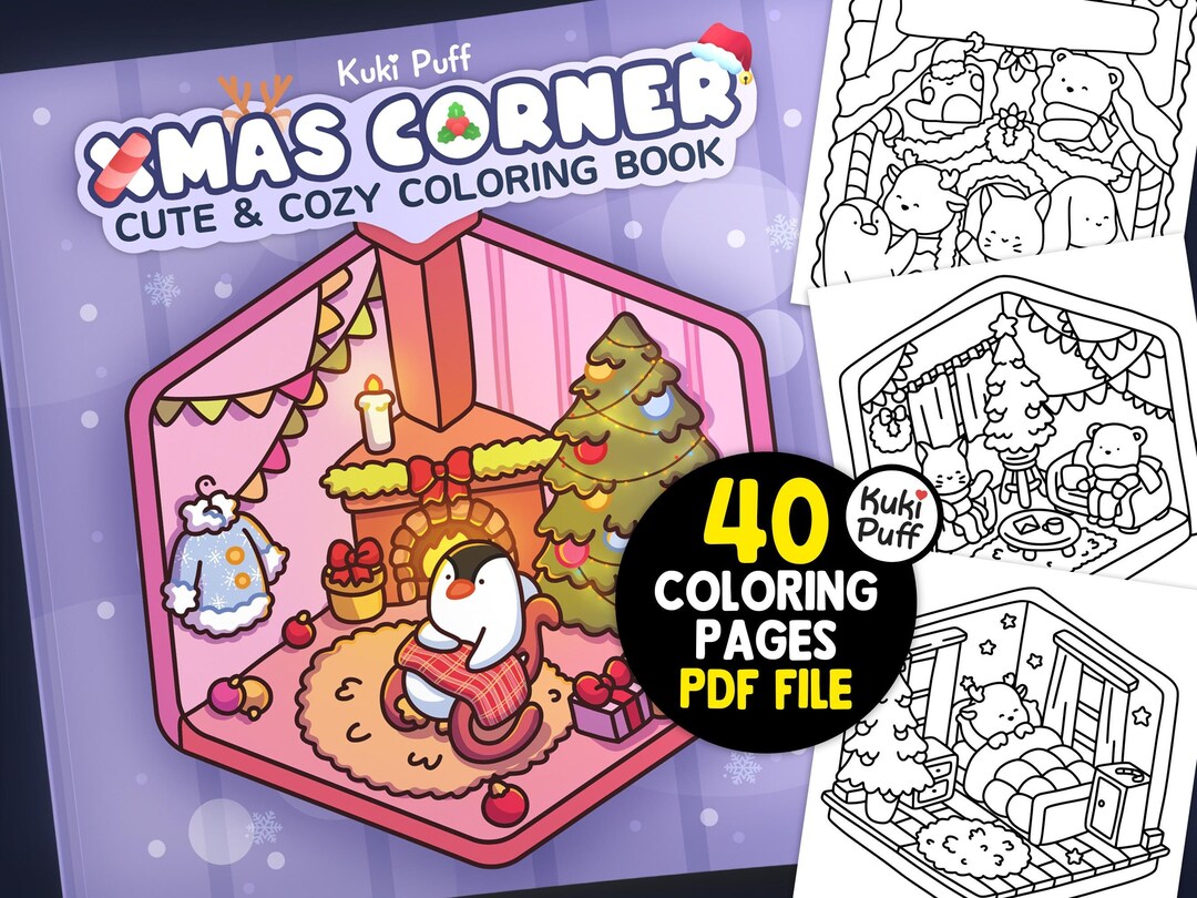 Xmas Corner: Cute Adorable Designs of Cozy Christmas Spaces Coloring ...